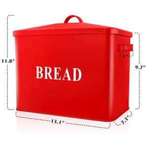 TeamFar Bread Box for Kitchen Countertop, Metal Extra Large Bread Box with Lid for Storage and Organization, 13’’ x 9.8’’ x 7.3’’ Modern Farmhouse Bread Bin to Holds 2+ Loaves- Red