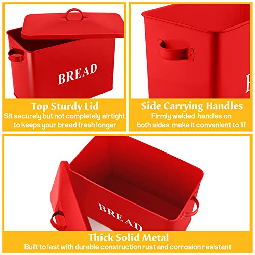 TeamFar Bread Box for Kitchen Countertop, Metal Extra Large Bread Box with Lid for Storage and Organization, 13’’ x 9.8’’ x 7.3’’ Modern Farmhouse Bread Bin to Holds 2+ Loaves- Red