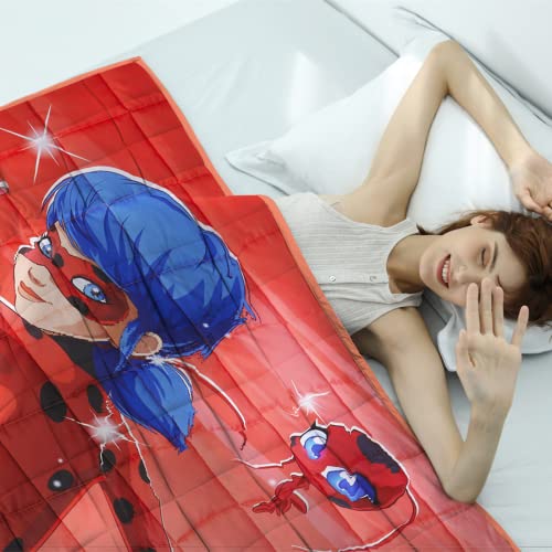 Zonli Miraculous Ladybug Weighted Blanket for Adult (15lbs, 48" x 72", Marinette) Cooling Breathable Heavy Blanket Microfiber Material with Glass Beads All Seasons Comfort Blanket Valentine's Day Gift