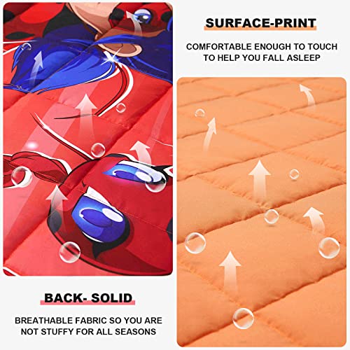 Zonli Miraculous Ladybug Weighted Blanket for Adult (15lbs, 48" x 72", Marinette) Cooling Breathable Heavy Blanket Microfiber Material with Glass Beads All Seasons Comfort Blanket Valentine's Day Gift