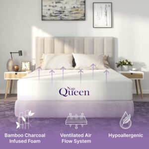 NapQueen 6 Inch Twin-XL Size Mattress, Bamboo Charcoal Memory Foam Mattress, Bed in a Box