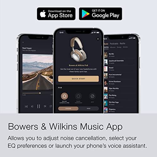 Bowers & Wilkins Px8 Over-Ear Wireless Headphones, Advanced Active Noise Cancellation, Compatible with B&W Android/iOS Music App, Premium Design, Offers 7-Hour Playback on 15-Min Quick Charge, Tan