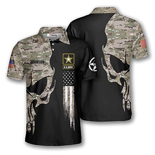 PRIMESTY Personalized US Army Polo Shirts for Men, Short-Sleeve Custom Name US Army Veteran Shirts for Men, Size S-5XL