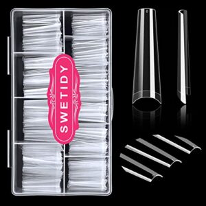 500pcs xxl no c curve coffin nail tips for acrylic nails professional set, clear nail tips half cover long fake nails, ballerina shaped french nails for nail salon and diy nail art 10 sizes