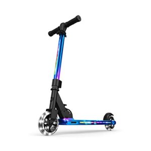 jetson scooters - mars kick scooter (iridescent) - collapsible portable kids push scooter - lightweight folding design with high visibility rgb light up leds on wheels and deck