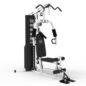 marcy mwm-7454 stack weight multifunctional home gym workout station with pulley, arm, and leg developer for full body fitness, white