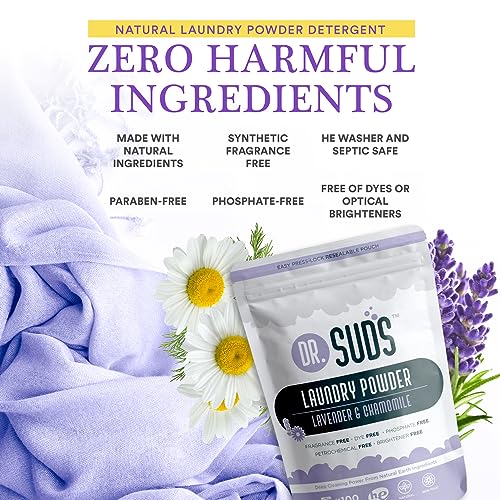 New Dr Suds Natural Laundry Detergent Powder 100+ Loads Lavender Chamomile Made with Natural Earth Minerals