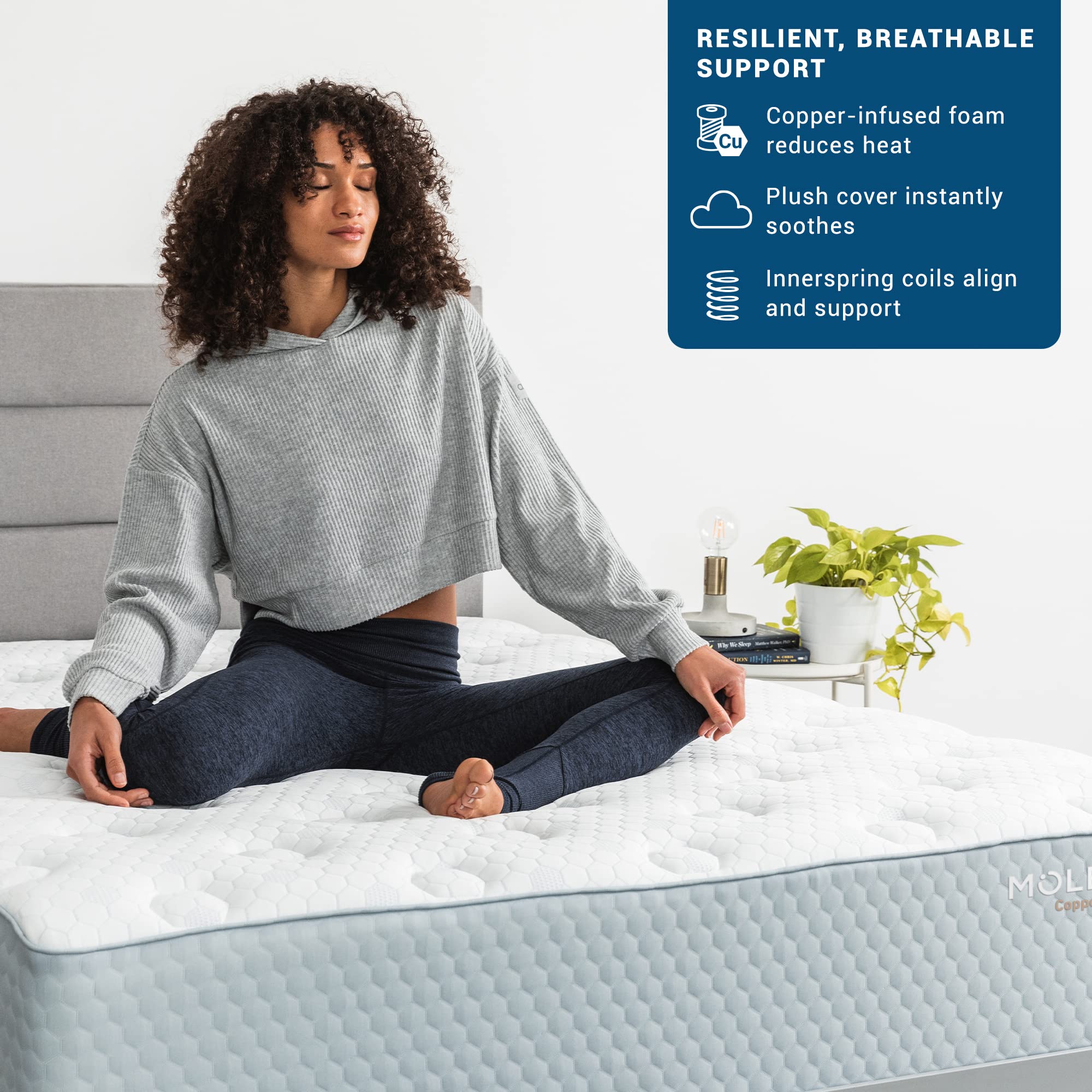 Molecule CopperWELL 13" Hybrid Cooling Gel Memory Foam and Encased Coil Medium Firm Mattress, Cal King