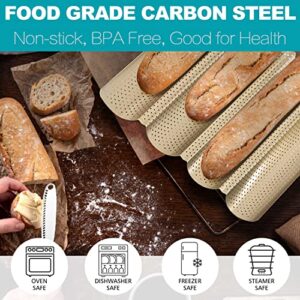 ANAEAT 2 Pack Nonstick Perforated French Bread Baking Pan, 15"X 13" Premium Toast Mold for 4 Loaves Baguettes, French & Italian Bread Trays for Baking Loaf Bread, Ventilation & Heat Resistant (Gloden)