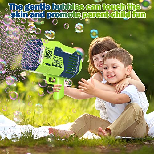 Bubble Gun, Upgraded 132-hole Bubble Machine Gun with Color Light, Bazooka Bubble Machine,Suitable for Children Adults, Indoor and Outdoor Birthday Wedding Party Events (Green)