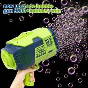 Bubble Gun, Upgraded 132-hole Bubble Machine Gun with Color Light, Bazooka Bubble Machine,Suitable for Children Adults, Indoor and Outdoor Birthday Wedding Party Events (Green)