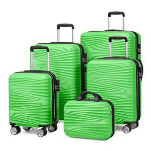 leaves king luggage 5 piece sets, hard shell luggage set expandable carry on luggage suitcase with spinner wheels durable lightweight travel set for men women(14/18/20/24/28, apple green)