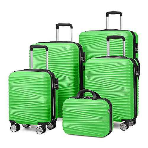 LEAVES KING Luggage 5 Piece Sets, Hard Shell Luggage Set Expandable Carry on Luggage Suitcase with Spinner Wheels Durable Lightweight Travel Set for Men Women(14/18/20/24/28, Apple Green)