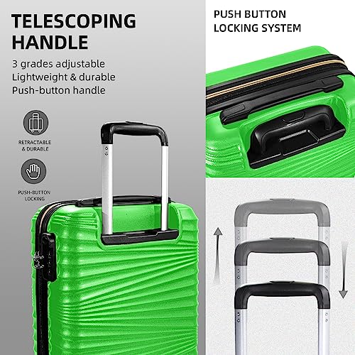 LEAVES KING Luggage 5 Piece Sets, Hard Shell Luggage Set Expandable Carry on Luggage Suitcase with Spinner Wheels Durable Lightweight Travel Set for Men Women(14/18/20/24/28, Apple Green)