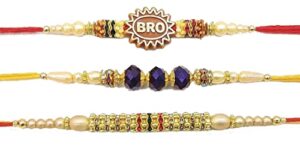 palak global rakhi bracelet for brother, unique design bhabhi, sister, father and celebration with family, raksha bandhan holy rakhi. (rakhi bro stone - set of 3, small) (plk12)