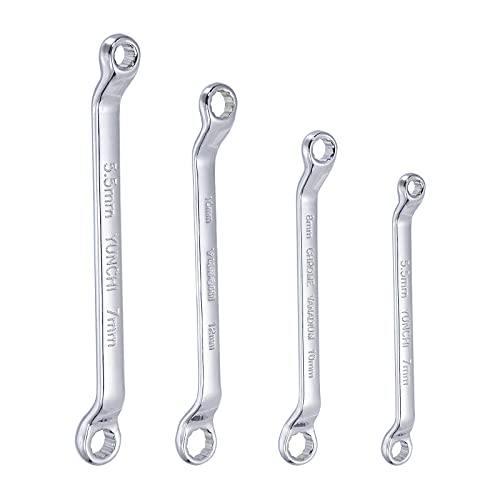 uxcell 45-Degree Offset Box End Wrench Set, 5.5-14mm Metric CR-V Steel with Rolling Pouch, 4-Piece