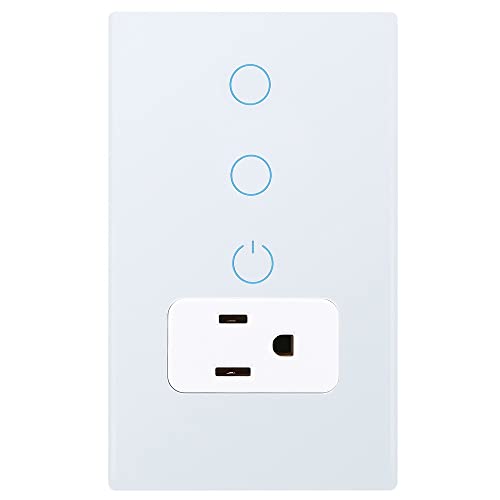 KEYGMA Combination Smart Touch Light Switch and Smart WiFi Power Wall Outlet, Tuya APP Smart Life, 15A /90-250V AC 60Hz, Combo Style, White