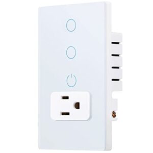 KEYGMA Combination Smart Touch Light Switch and Smart WiFi Power Wall Outlet, Tuya APP Smart Life, 15A /90-250V AC 60Hz, Combo Style, White