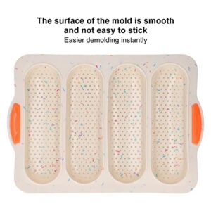 Silicone Baguette Mold 4 Grooves Nonstick French Bread Mold with 2 Handles Smooth Surface Bread Baking Roll Pan Kitchen Tool for Toast Loaf Sandwich(Beige)