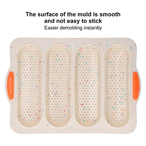 Silicone Baguette Mold 4 Grooves Nonstick French Bread Mold with 2 Handles Smooth Surface Bread Baking Roll Pan Kitchen Tool for Toast Loaf Sandwich(Beige)