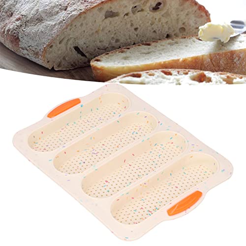 Silicone Baguette Mold 4 Grooves Nonstick French Bread Mold with 2 Handles Smooth Surface Bread Baking Roll Pan Kitchen Tool for Toast Loaf Sandwich(Beige)