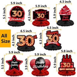 Happy 30th Birthday Red and Black Table Honeycomb Centerpieces Balloons Theme Decor Table Decorations Table Toppers for Girls Women Princess 30 Years Old Birthday Party Bday Supplies Background Gold