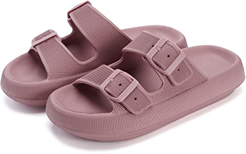 WHITIN Slides for Women Men EVA Foam House Adjustable Extremely Comfy Cushion Thick Sole Pillow Sandals Double Buckle Slippers Blush