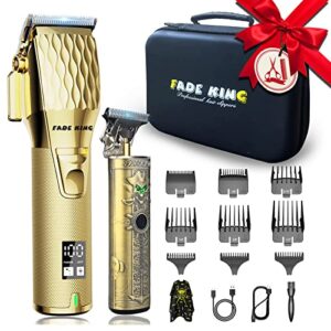 fadeking® professional hair clippers for men - cordless beard trimmer for men, lcd display hair clippers and trimmer set for barber haircut, mens grooming kit with travel case, gifts for men