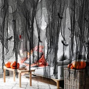 watayo 500x39 inch large size halloween creepy cloth-halloween black scary spooky cloth-windows doorways cover gauze for halloween party haunted house decor