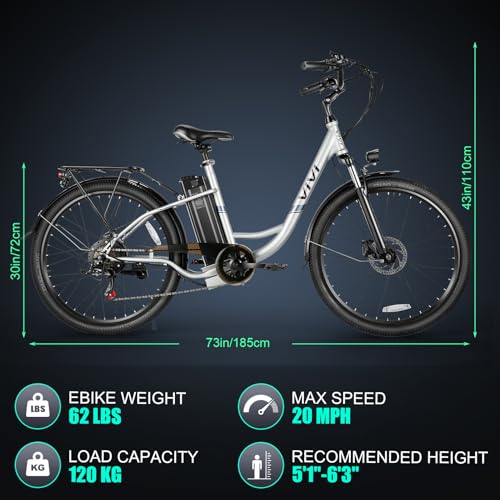 Vivi Electric Bike, 26" Electric Cruiser Bike 500W Ebike 20MPH Electric Bike for Adults, 48V Removable Battery, Professional 7 Speed E-Bike, Electric City Commuter Bicycle