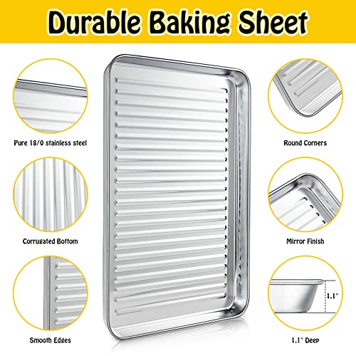 Baking Sheet with Cooling Rack Set(2 Pans+2 Racks) 16'', Terlulu Stainless Steel Baking Pan with Wire Rack, Heavy Jelly Roll Sheet Pan&Bacon Rack for Oven Cooking, Cookie Sheet, 16 x 12.1 x 1.1 Inch