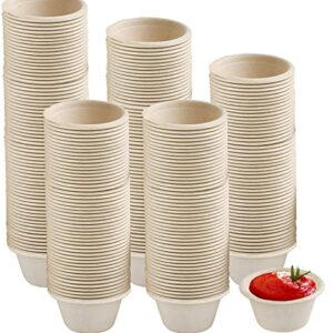 Cezoyx 300 Pack 2 Oz Natural Bagasse Fiber Cups, Disposable Paper Condiment Cups Compostable Tasting Cups, Sample Portion Cups for Jello Shot, Souffle, Condiment, Sauce