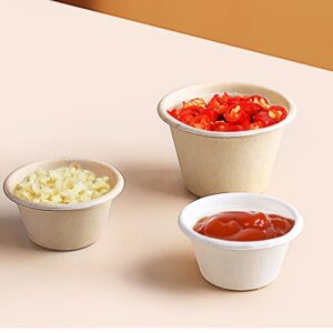 Cezoyx 300 Pack 2 Oz Natural Bagasse Fiber Cups, Disposable Paper Condiment Cups Compostable Tasting Cups, Sample Portion Cups for Jello Shot, Souffle, Condiment, Sauce