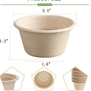 Cezoyx 300 Pack 2 Oz Natural Bagasse Fiber Cups, Disposable Paper Condiment Cups Compostable Tasting Cups, Sample Portion Cups for Jello Shot, Souffle, Condiment, Sauce