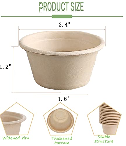 Cezoyx 300 Pack 2 Oz Natural Bagasse Fiber Cups, Disposable Paper Condiment Cups Compostable Tasting Cups, Sample Portion Cups for Jello Shot, Souffle, Condiment, Sauce