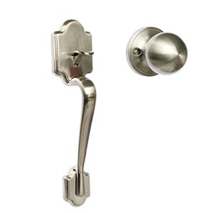 scyan front door entry handleset with knob, h4 single latch exterior door entry handle with door knob, entry door lock handle set non handed for left and right handed doors (satin nickel)