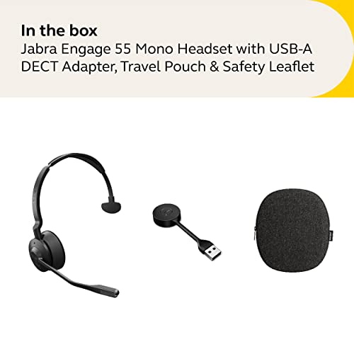 Jabra Engage 55 Mono Wireless Headset with Link 400 USB-A DECT Adapter - Noise-Cancelling Microphone, Extensive Range, Hearing Protection - MS Teams Certified, Works with All Other Platforms - Black