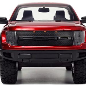 Jada Toys Just Trucks 1:24 2011 Ford SVT Raptor Die-cast Car Red with Tire Rack, Toys for Kids and Adults