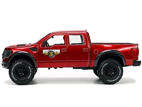 Jada Toys Just Trucks 1:24 2011 Ford SVT Raptor Die-cast Car Red with Tire Rack, Toys for Kids and Adults