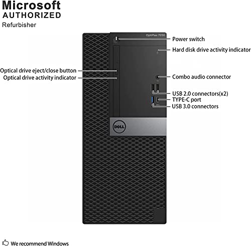 DELL 7050 Mini Tower Desktop Intel i7-7700 UP to 4.20GHz 32GB DDR4 New 1TB NVMe SSD + 2TB HDD USB Wi-Fi BT Dual Monitor Support Wireless Keyboard and Mouse Win10 Pro (Renewed)