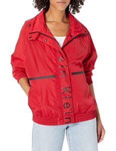 calvin klein women's lightweight water resistant everyday windbreaker, crimson, medium