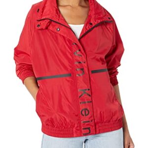 Calvin Klein Women's Lightweight Water Resistant Everyday Windbreaker, Crimson, Medium