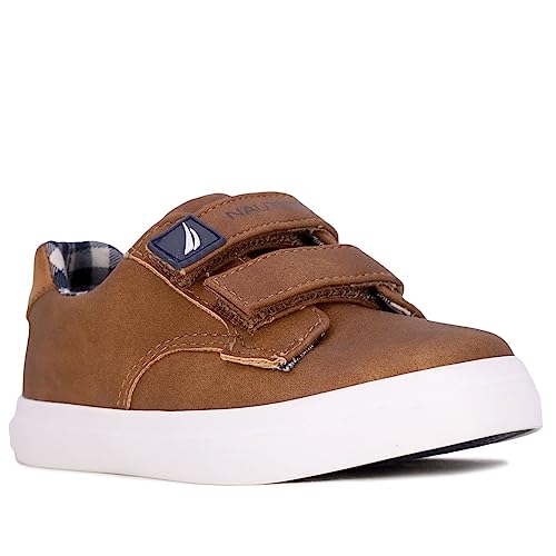 Nautica Kids' Double Strap Sneakers | Casual Athletic Shoes for Boys and Girls | Durable and Comfortable Fit for Toddlers and Little Kids-Ames Toddler-Tan PU Size-11