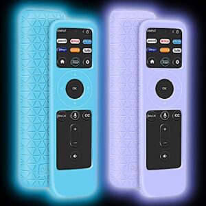 [2 pack] protective case cover for vizio xrt260 smart tv remote 2021,for vizio xrt260 v-series 4k voice remote battery back silicone skin protector anti slip sleeve, glowblue+glowgreen+glowpurple