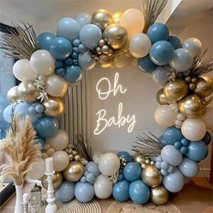 dusty blue balloon garland arch kit 165pcs white sand pastel macaron blue ocean blue chrome gold balloon boho baby shower wedding boy birthday decoration