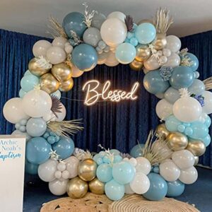 Dusty Blue Balloon Garland Arch Kit 165pcs White Sand Pastel Macaron Blue Ocean Blue Chrome Gold Balloon Boho Baby Shower Wedding Boy Birthday Decoration