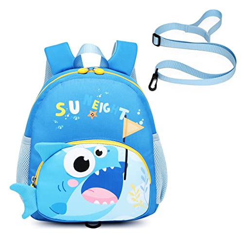 SUN EIGHT Toddler Backpack with Anti-Lost Harness 3D Cartoon kids shark Backpack School Bag for Baby Girl Boy 1-5 Years Baby Backpack (Shark)