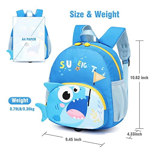 SUN EIGHT Toddler Backpack with Anti-Lost Harness 3D Cartoon kids shark Backpack School Bag for Baby Girl Boy 1-5 Years Baby Backpack (Shark)