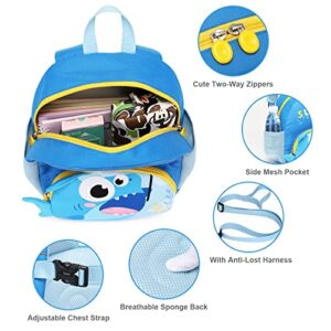 SUN EIGHT Toddler Backpack with Anti-Lost Harness 3D Cartoon kids shark Backpack School Bag for Baby Girl Boy 1-5 Years Baby Backpack (Shark)