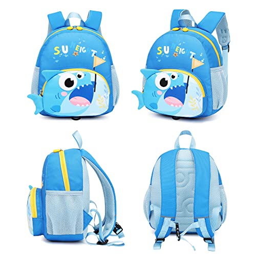 SUN EIGHT Toddler Backpack with Anti-Lost Harness 3D Cartoon kids shark Backpack School Bag for Baby Girl Boy 1-5 Years Baby Backpack (Shark)